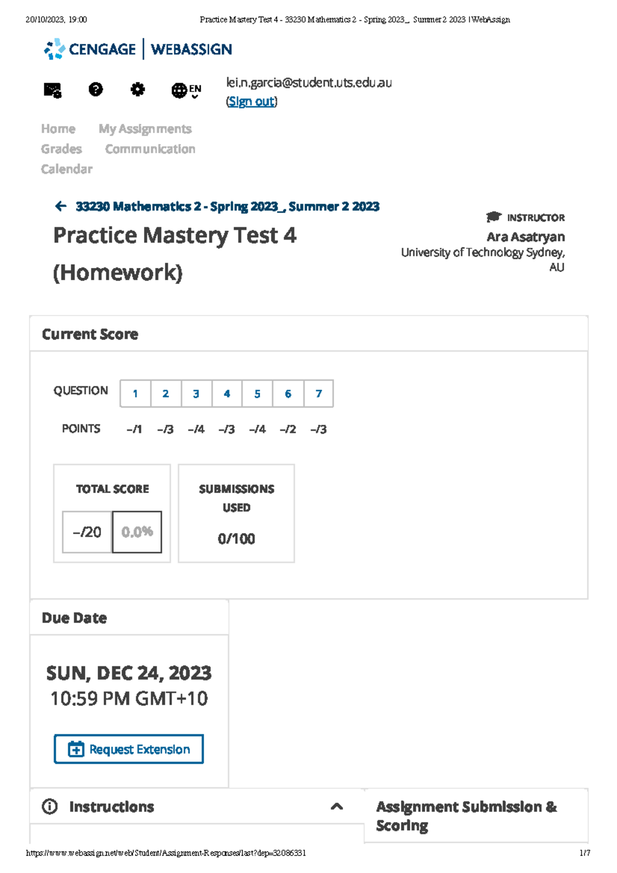 Practice Mastery Test 4 - 33230 Mathematics 2 - Spring 2023 Summer 2 ...