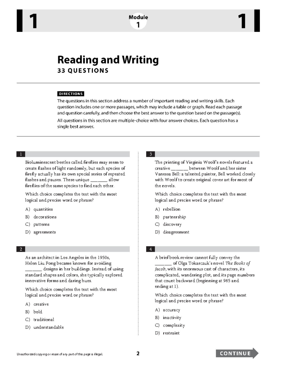PSAT™ 8 9 Practice Test# 1 - 1 Reading and Writing 33 QUESTIONS ...