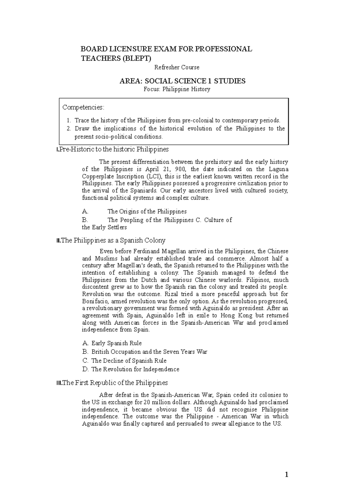 Social-Science-Handouts page-0001-1 - BOARD LICENSURE EXAM FOR ...