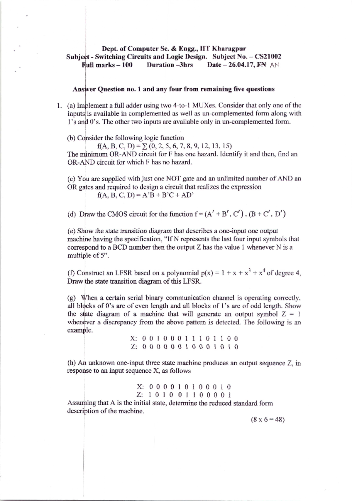 CS21002 Switching Circuits and Logic Design - Studocu