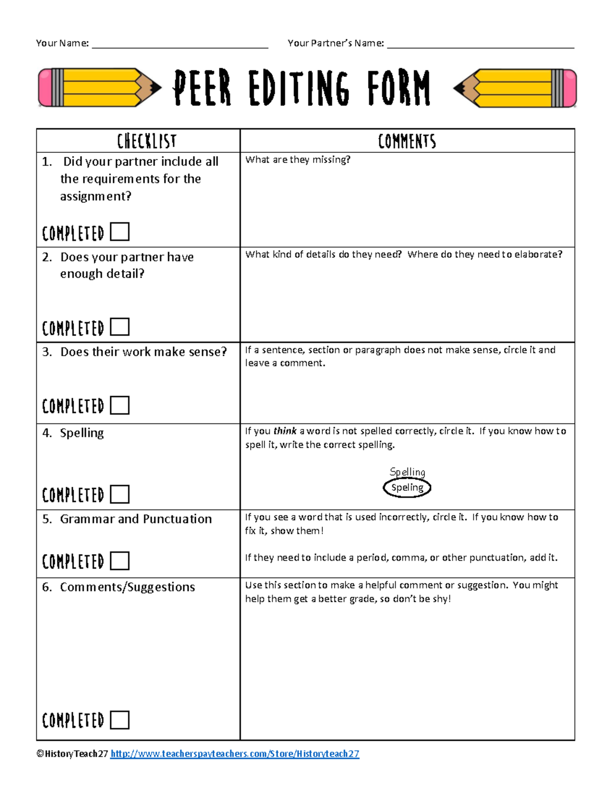 Marcus Frasier - Peer Editing Form - ©HistoryTeach27 ...