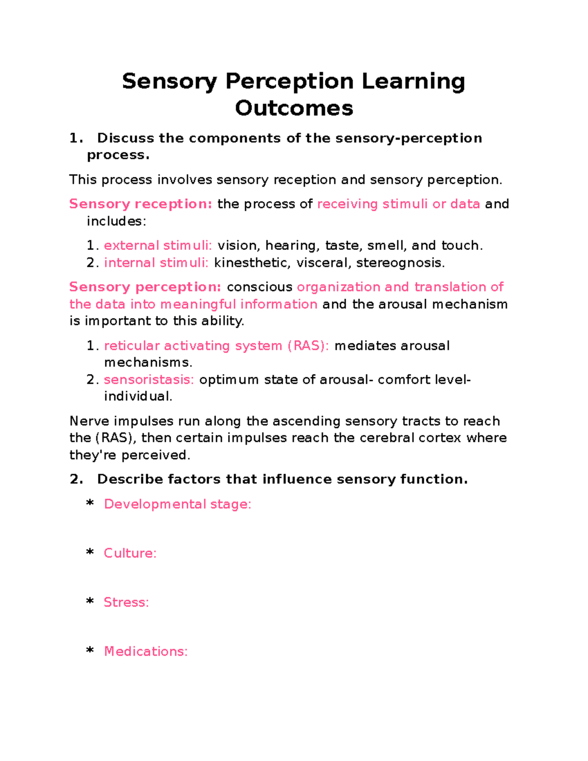 Document 62 - Sensory Perception Learning Outcomes Discuss the ...