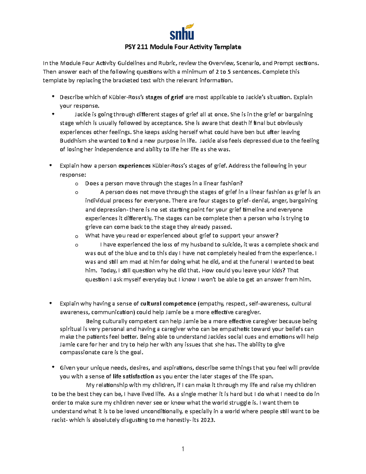 PSY 211 Module Four Activity Template - PSY 211 Module Four Ac 1 vity ...