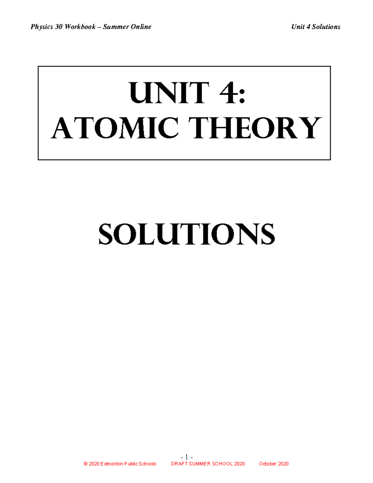 Unit D Solutions - Blah - 1 - UNIT 4 : ATOMIC THEORY SOLUTIONS - 2 ...