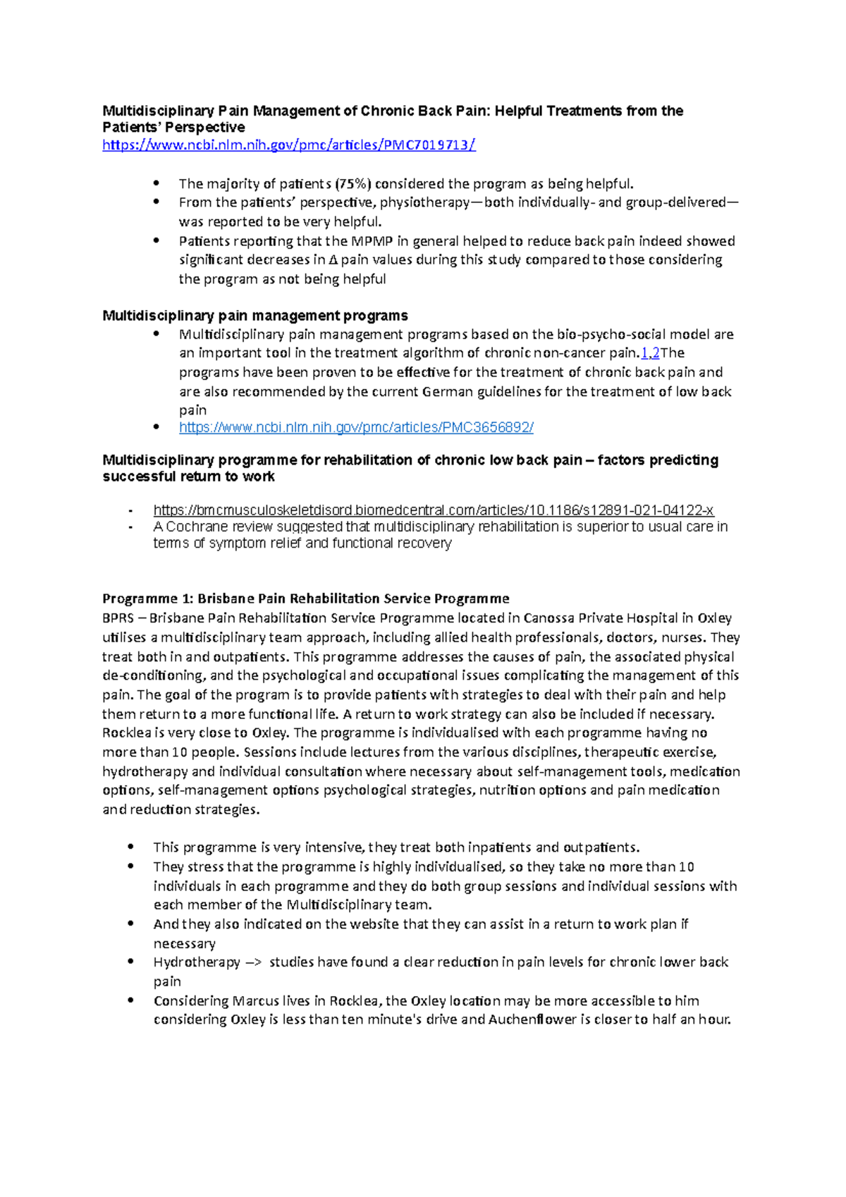 Marcus Pappas Secondary Case Study - Multidisciplinary Pain Management ...