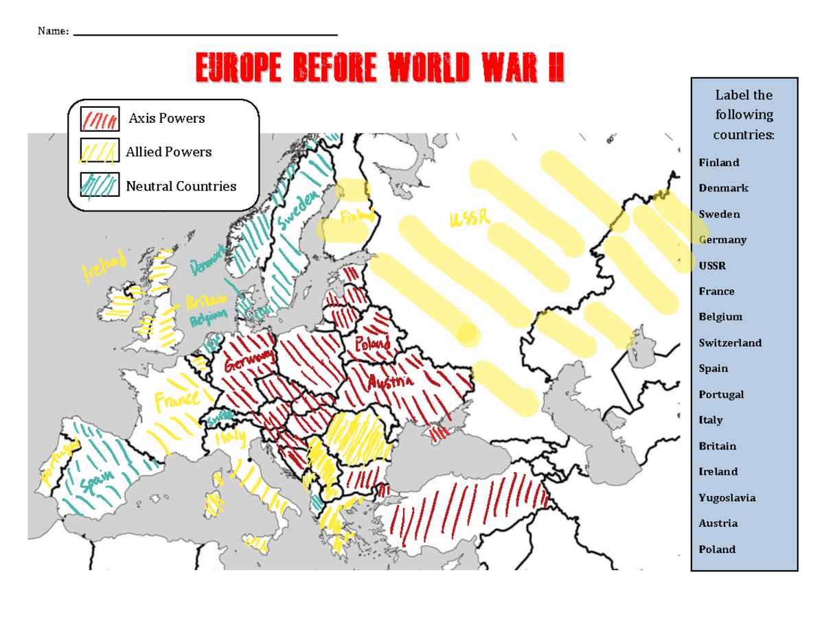 01 - Europe Map 1939 - A map assignment - History HL - Name: E E u u r ...