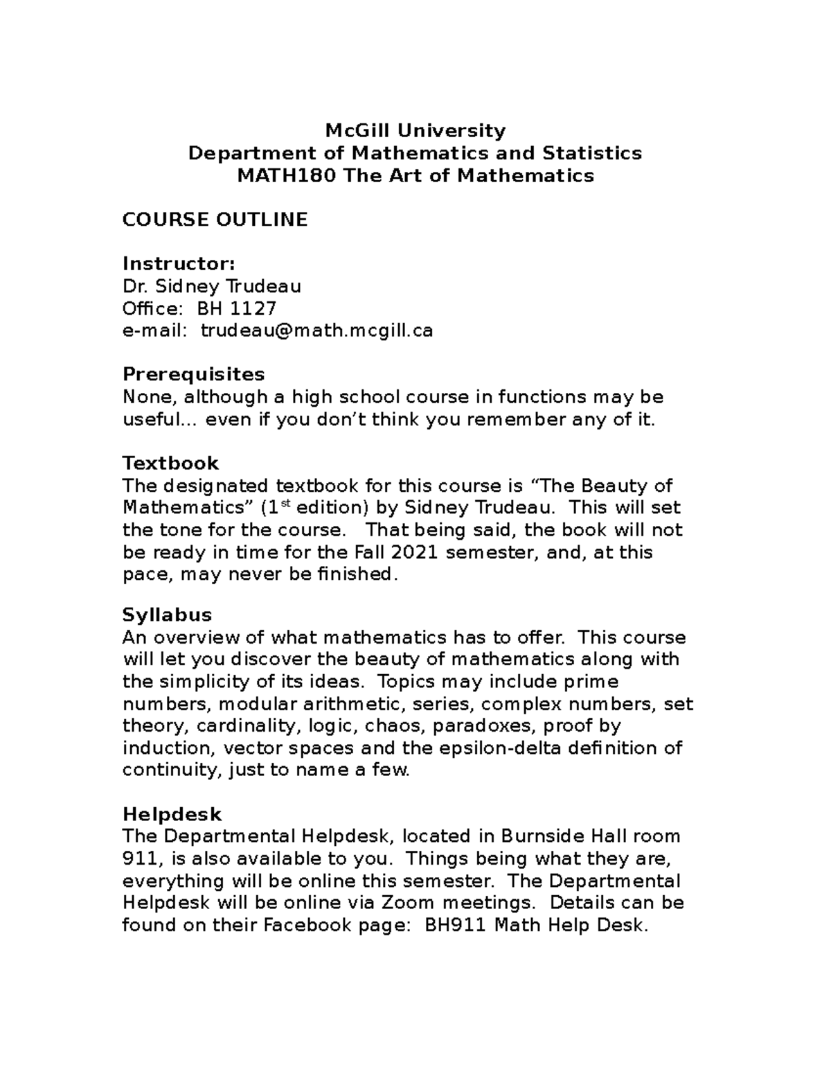 Syllabus Math 180 fall2021 - McGill University Department of ...