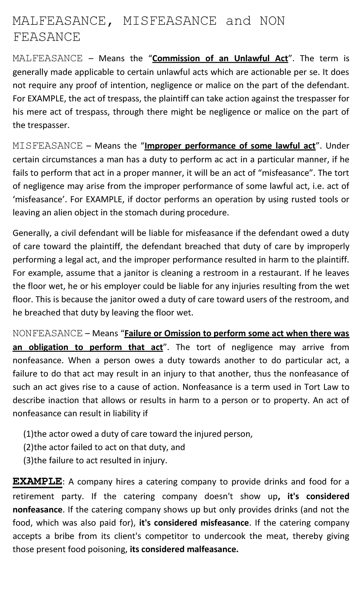 135827345 Malfeasance Misfeasance and Nonfeasance - MALFEASANCE ...