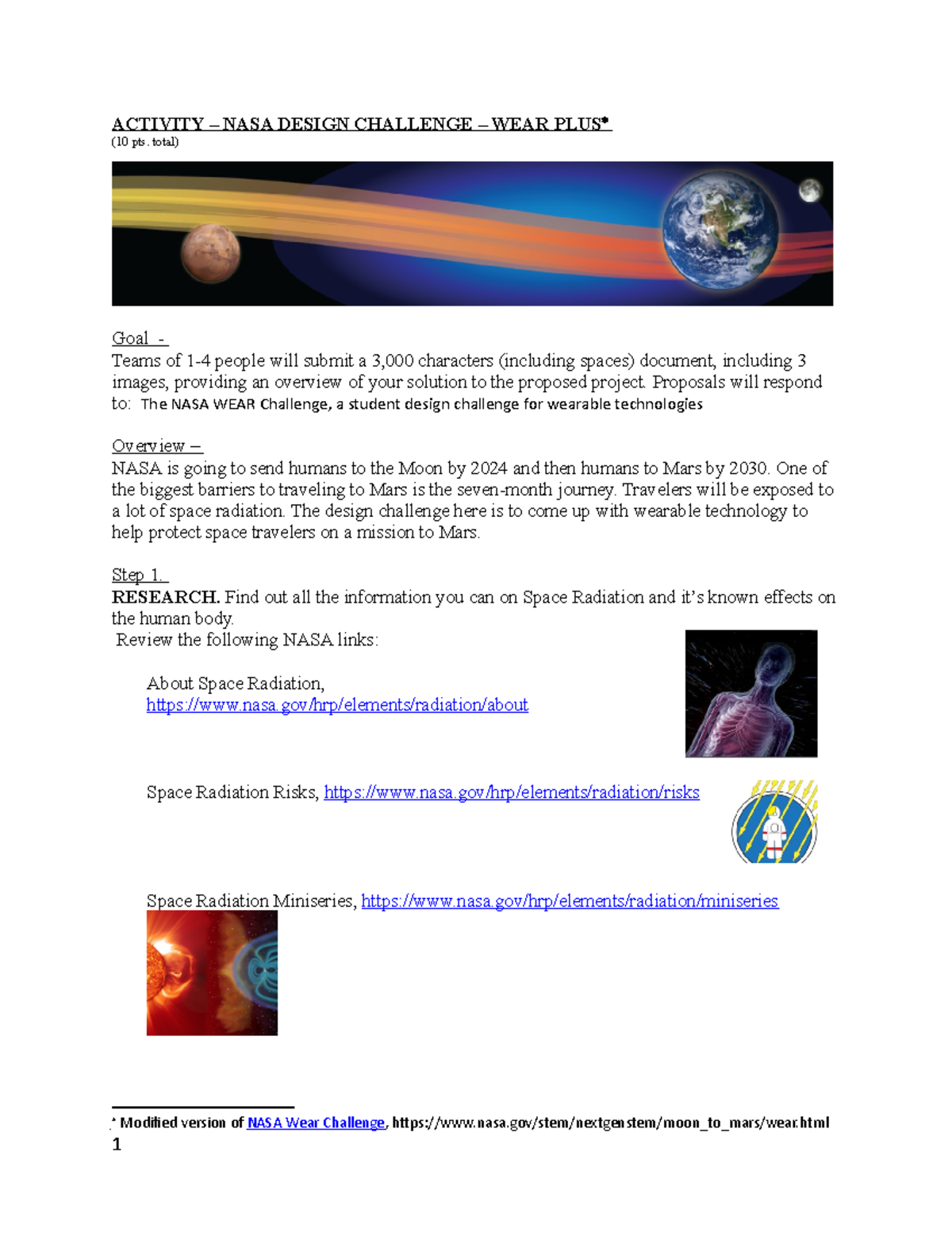 Activity NASA WEAR Solved Assignment - ACTIVITY – NASA DESIGN CHALLENGE ...