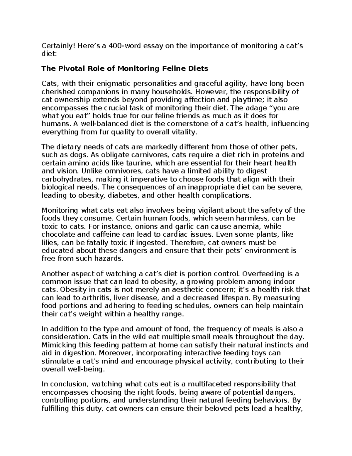 watch what you eat - Certainly! Here’s a 400-word essay on the ...