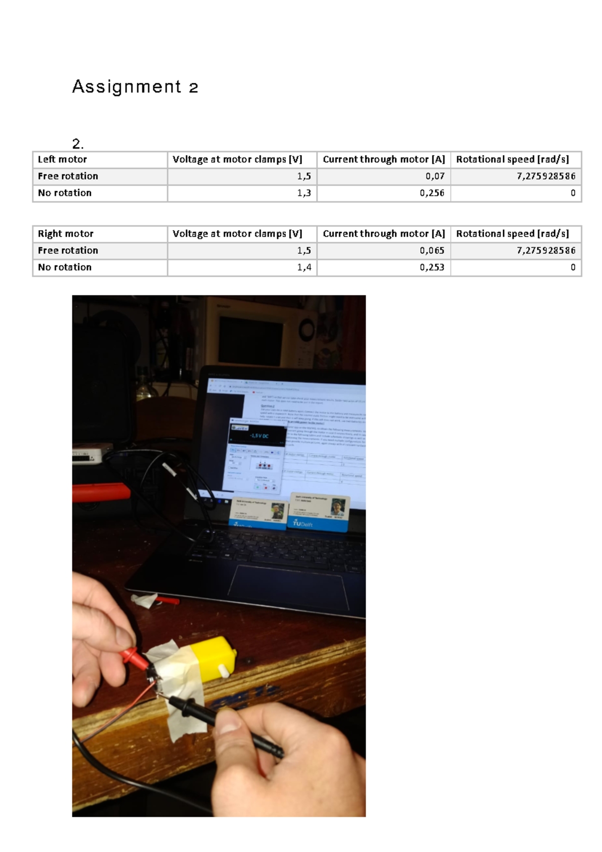 Assignment 2 - Warning: TT: undefined function: 32 Assignment * 2. Left motor Voltage at motor ...