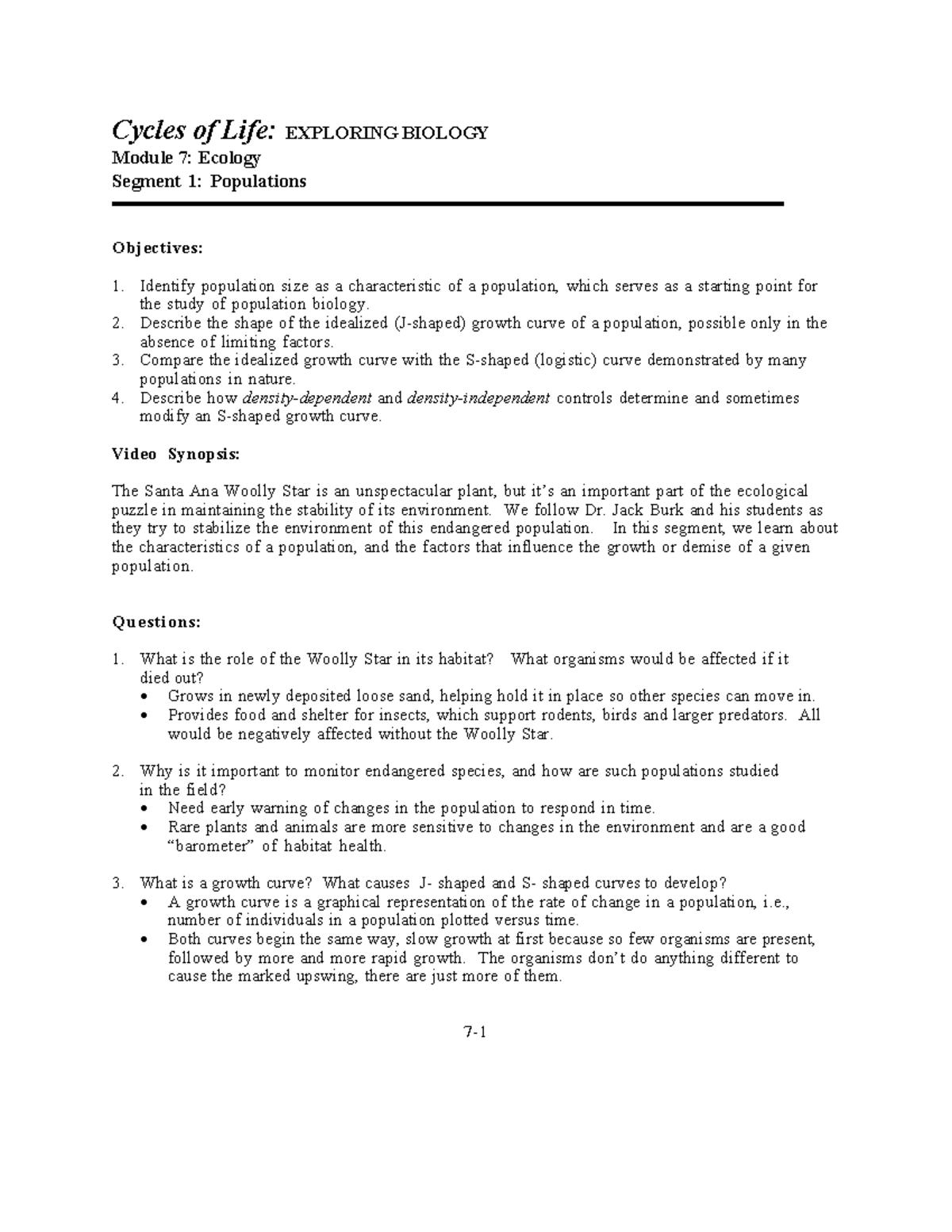 Biology 20 30 cycles of life video ecology and population questions ...