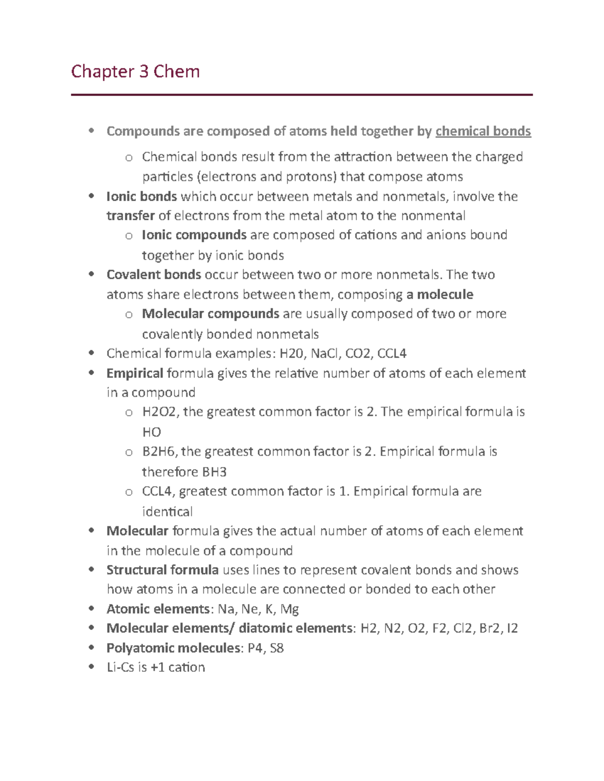 Chapter 3 Chem - Full lab report, example - Chapter 3 Chem Compounds ...