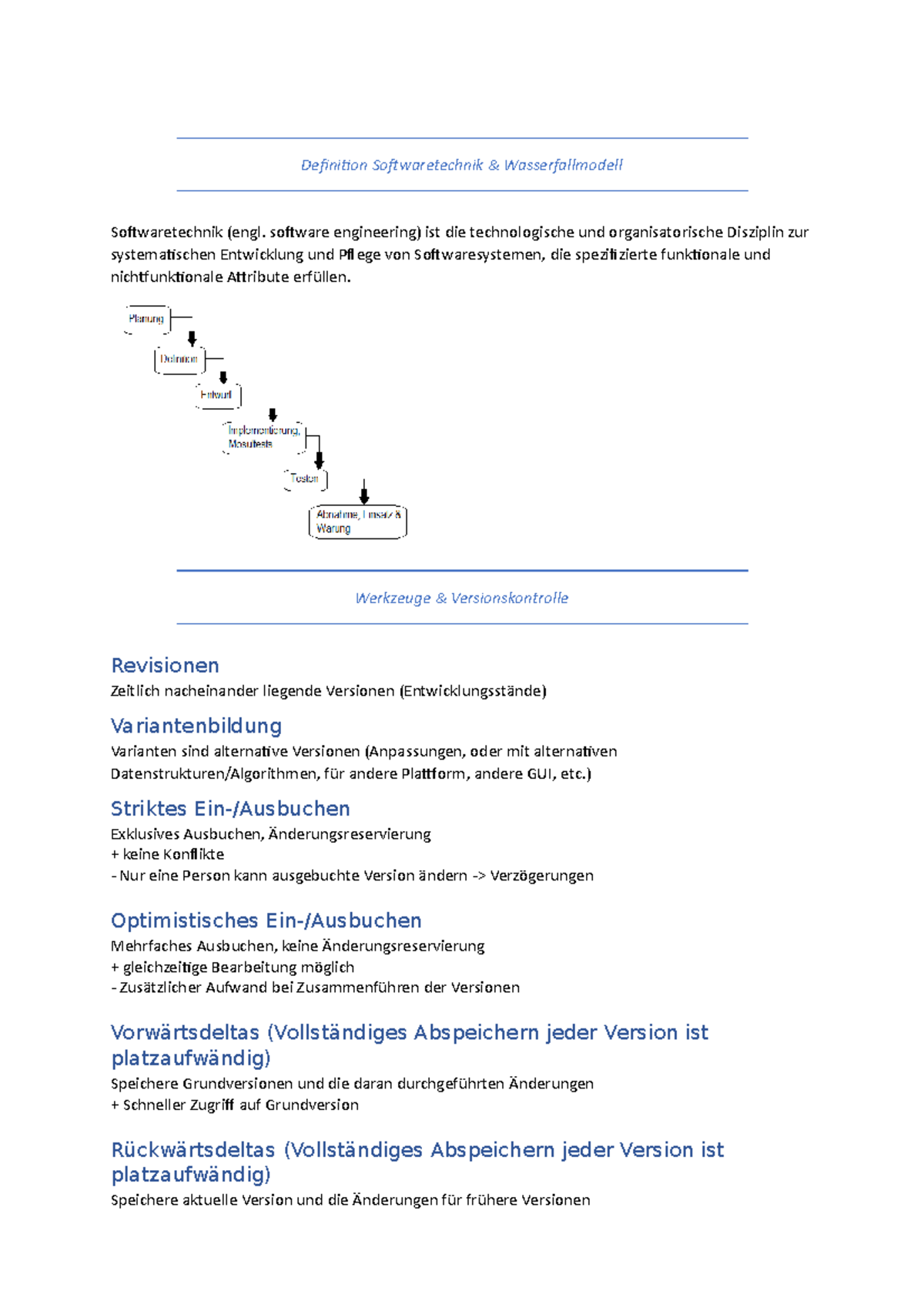 Zusammenfassung - Definition Softwaretechnik & Wasserfallmodell ...