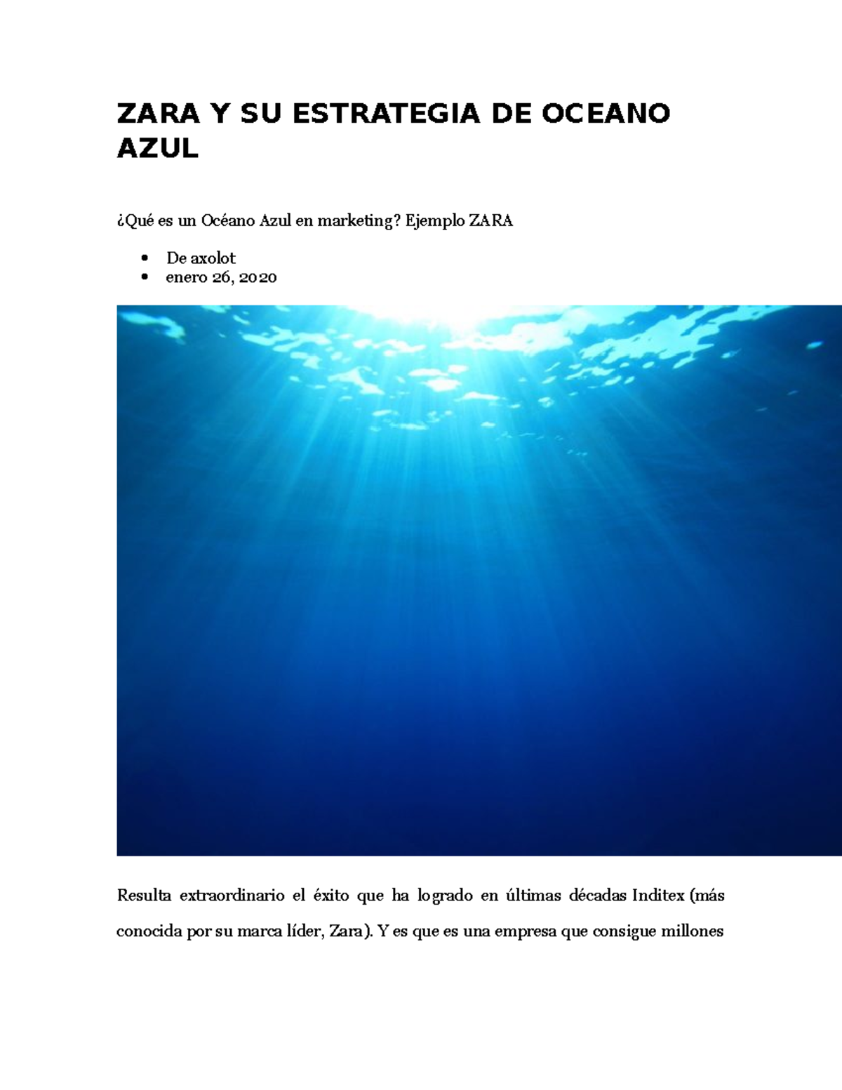 Empresa no. I - Dddd - ZARA Y SU ESTRATEGIA DE OCEANO AZUL ¿Qué es un Océano Azul en marketing ...