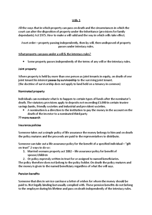 Wills Revision Notes - Validity of a Will Criteria for a valid will ...
