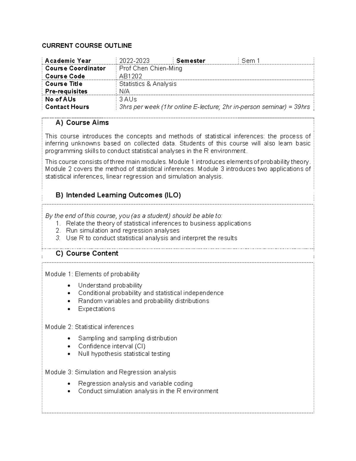Ab1202 Statistics And Analysis S1 Ay22 Current Course Outline