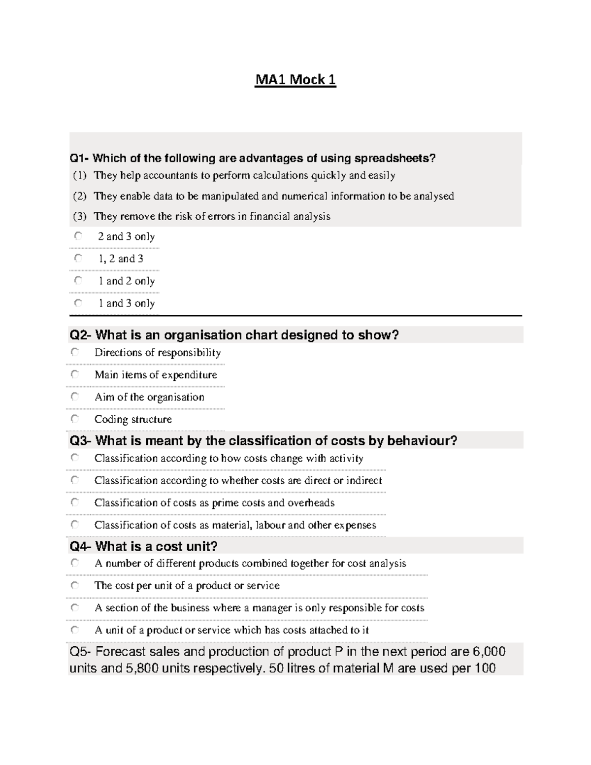 MA1 (Mock 1) - MOCK 1 - MA1 Mock 1 Q1- Which of the following are ...
