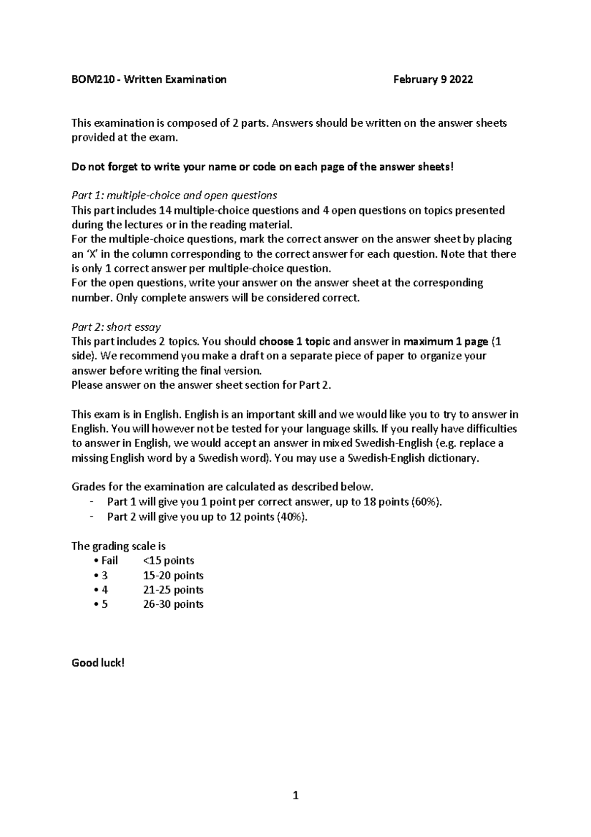 BOM210 Exam 2022 with answers final-1 - BOM210 - Written Examination ...