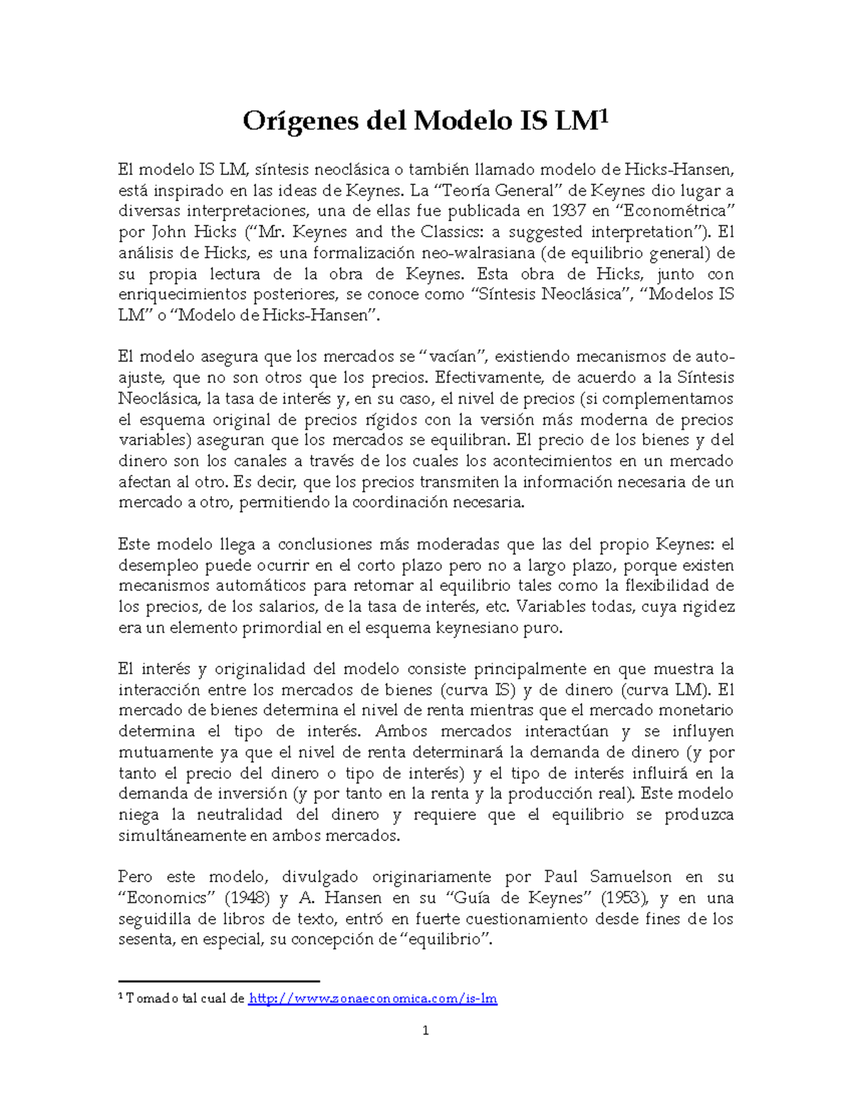 Orígenes del Modelo IS LM - Warning: TT: undefined function: 22 ...