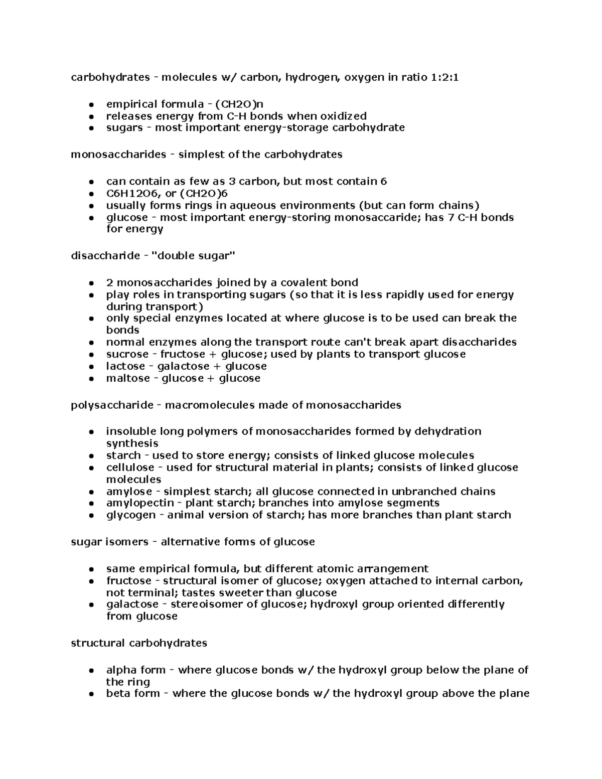 Carbohydrates - Biology for science majors II, instructor given lecture ...