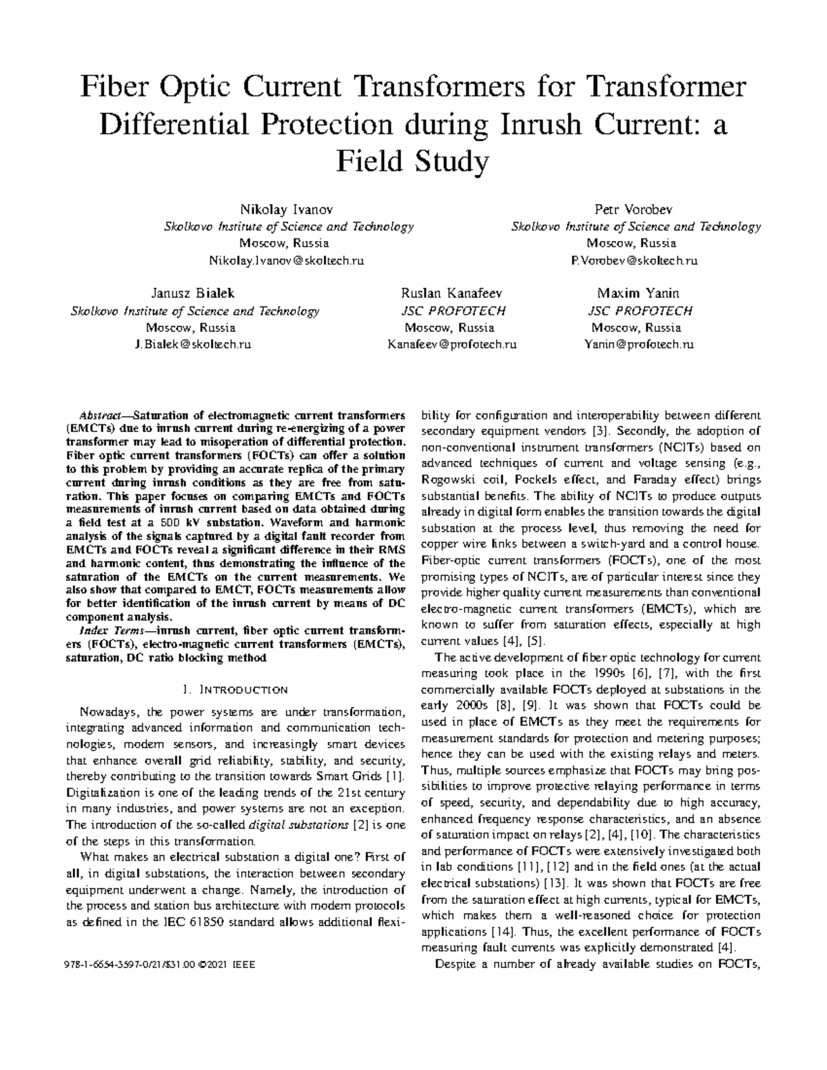 2021 IEEE - FOCT for Transformer Differential Protection during Inrush ...