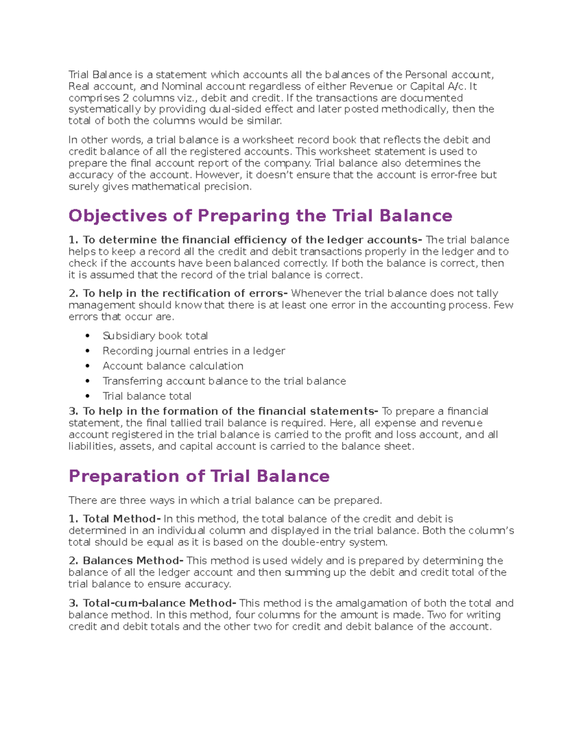 Trial balance - It comprises 2 columns viz., debit and credit. If the ...
