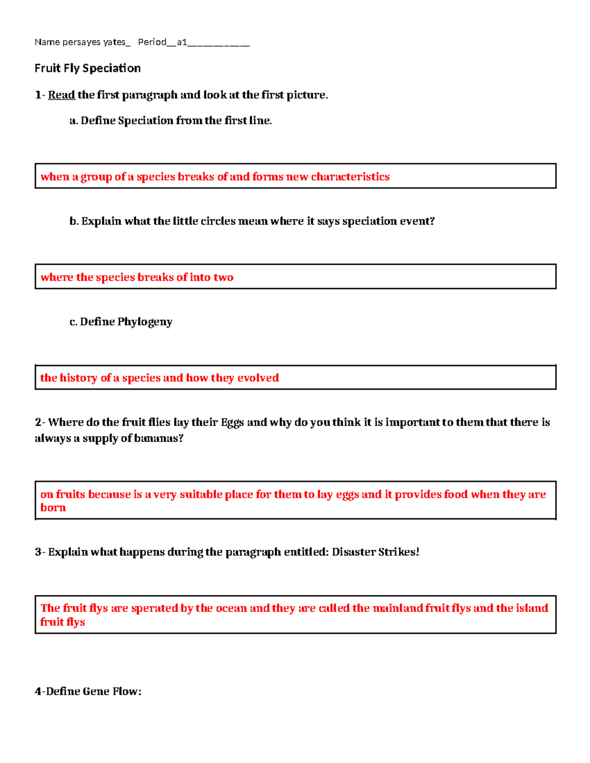 Fruit Fly Speciation Student - Name persayes yates_ Period__a1 ...