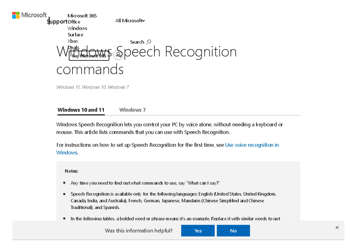 Windows Speech Recognition Commands Support Microsoft 365officewindows Surfacexbox Deals Buy