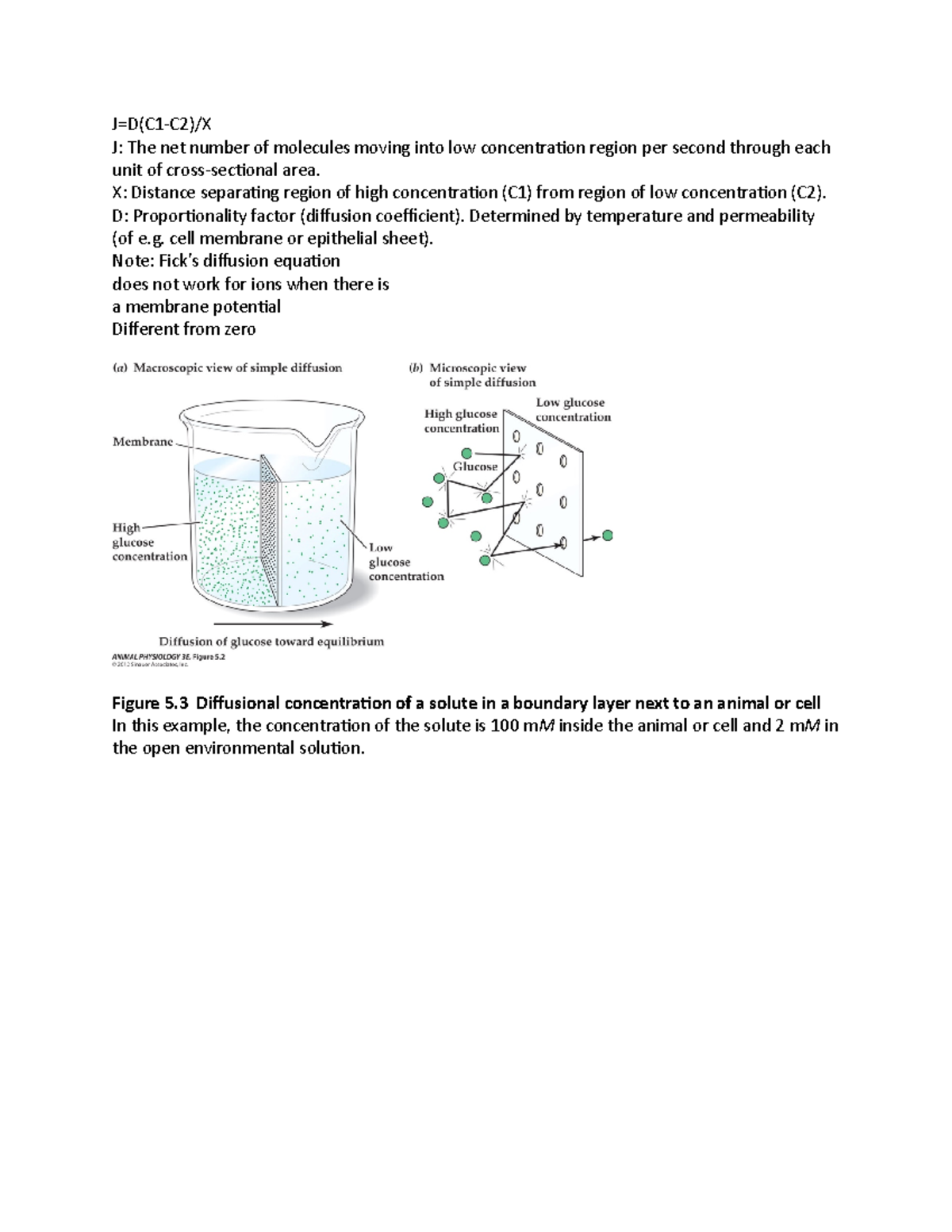 Comparative Physiology L3 - J=D(C1-C2)/X J: The net number of molecules ...