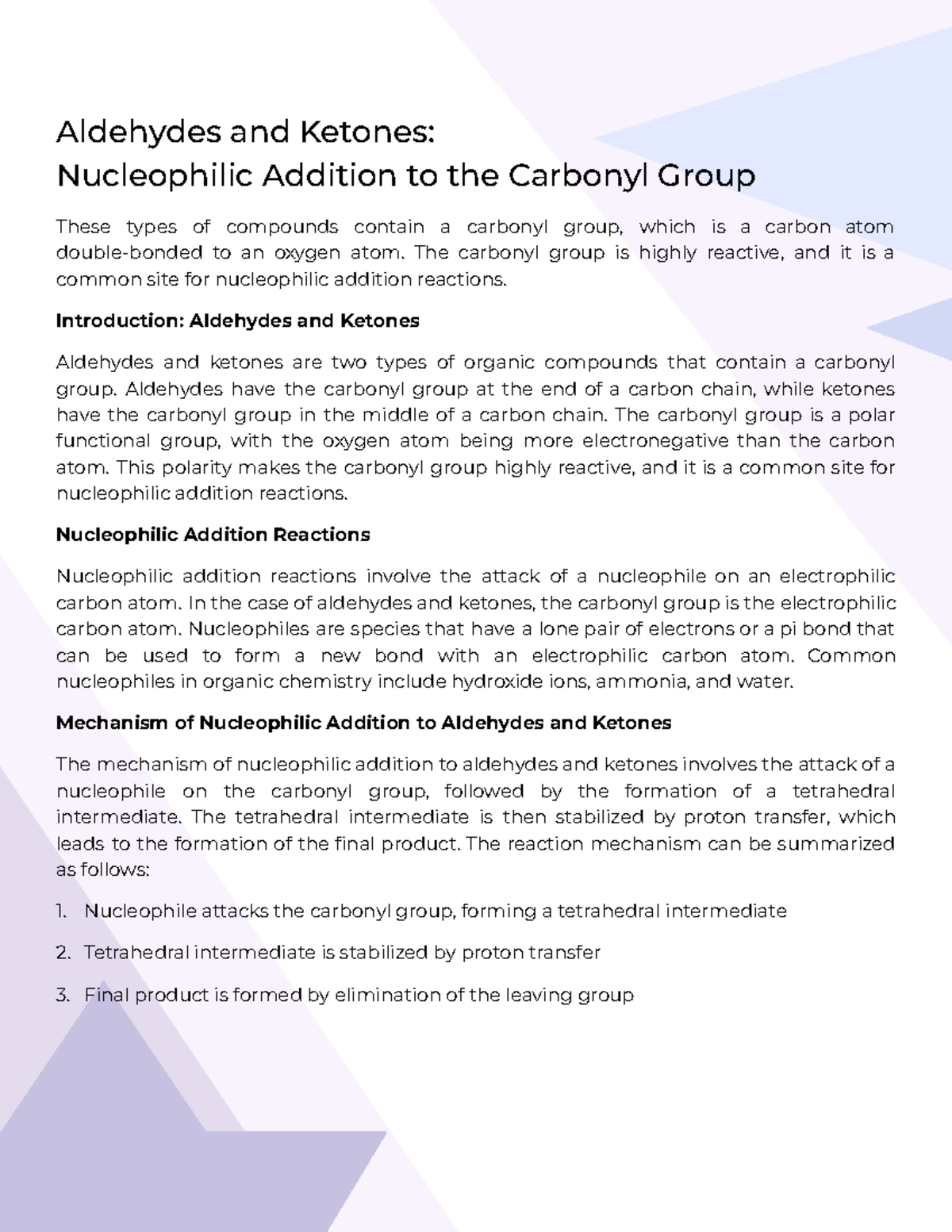 CHM2211 - Aldehydes and Ketones - Aldehydes and Ketones: Nucleophilic ...