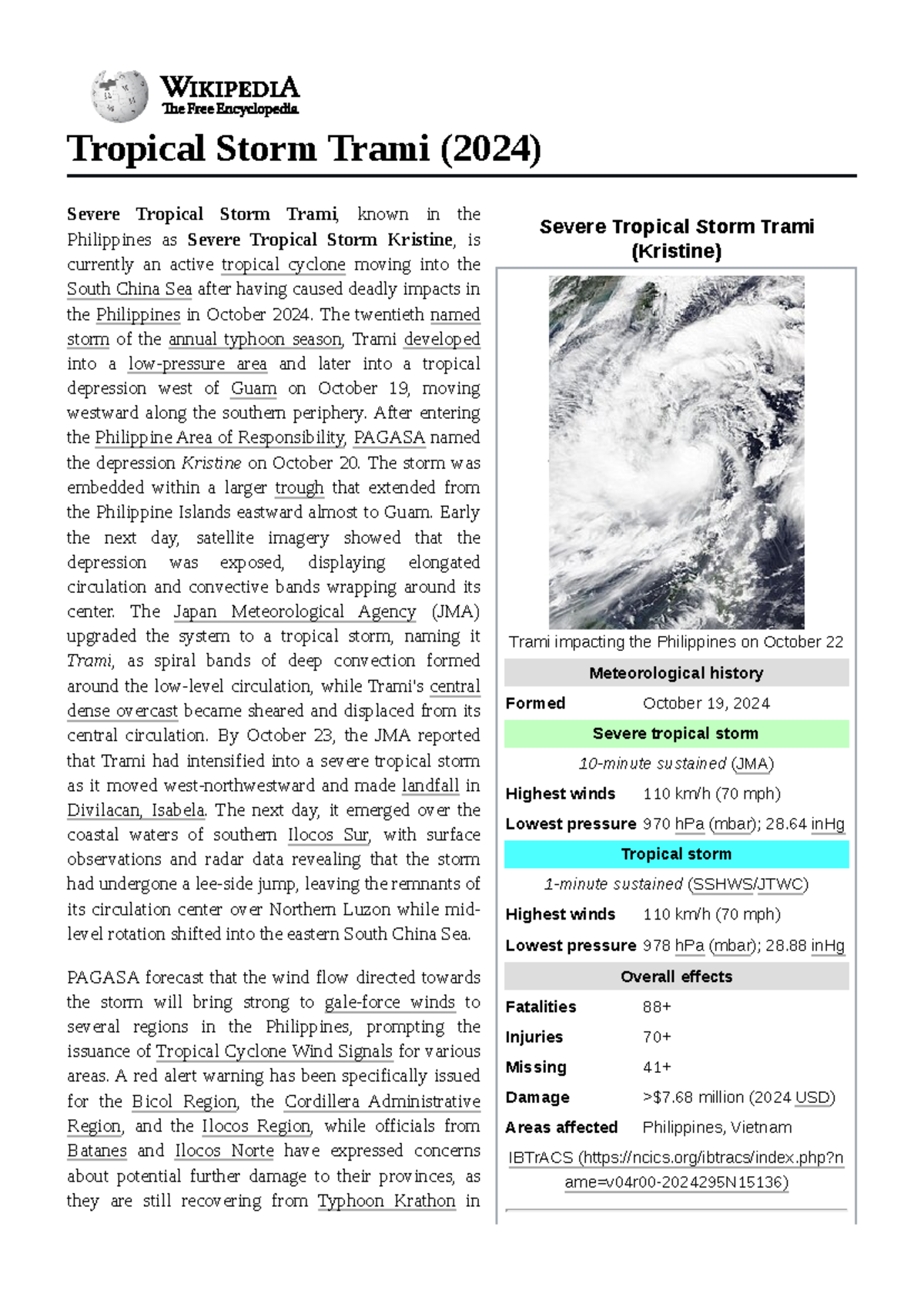 Tropical Storm Trami (2024) - Severe Tropical Storm Trami (Kristine ...