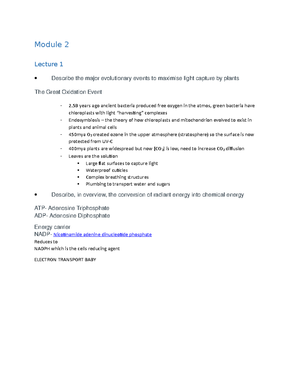 BIOL1XX7 Module 2 notes by learning outcomes - Module 2 Lecture 1 ...