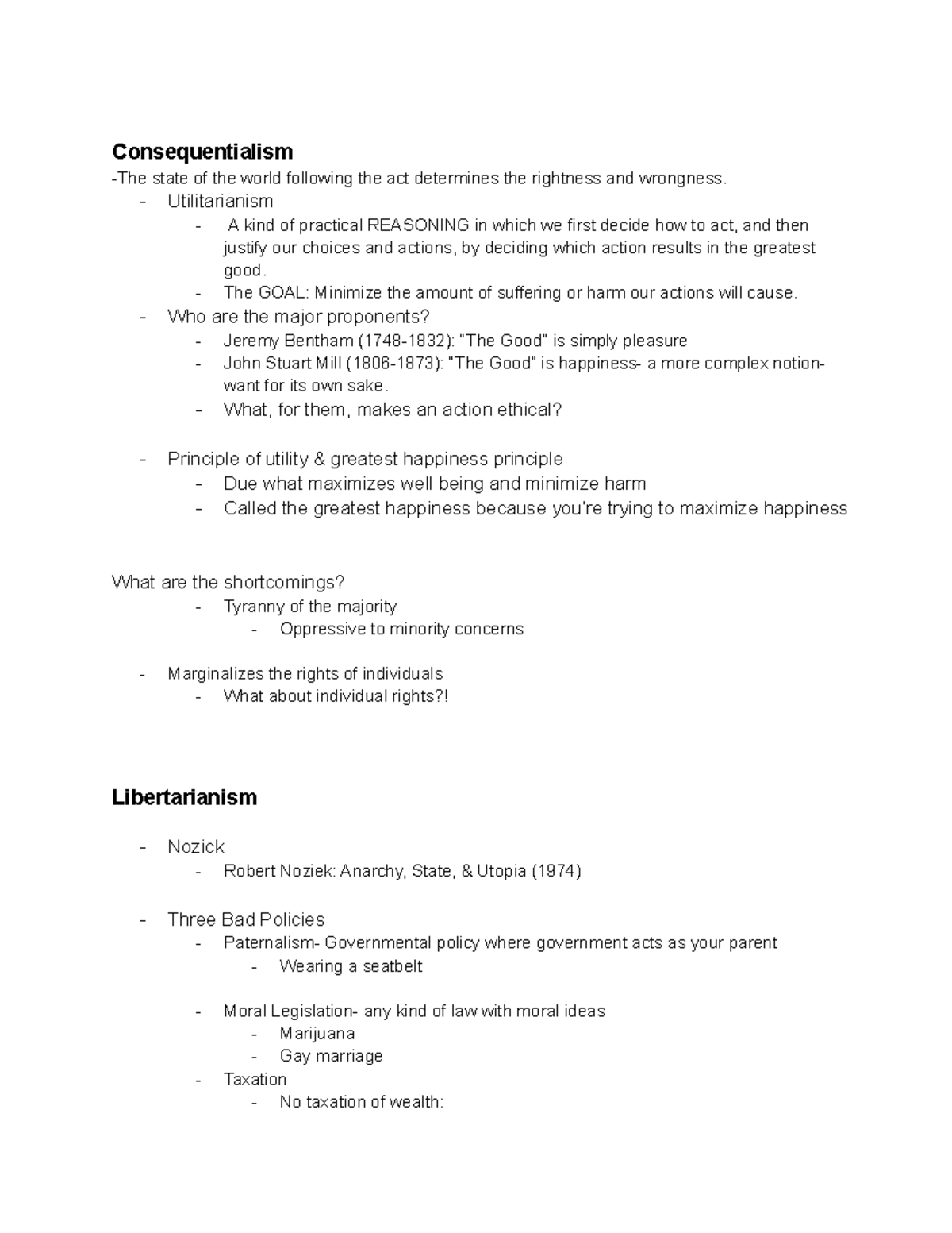 Test 1- Study Guide-3 - Consequentialism -The state of the world ...