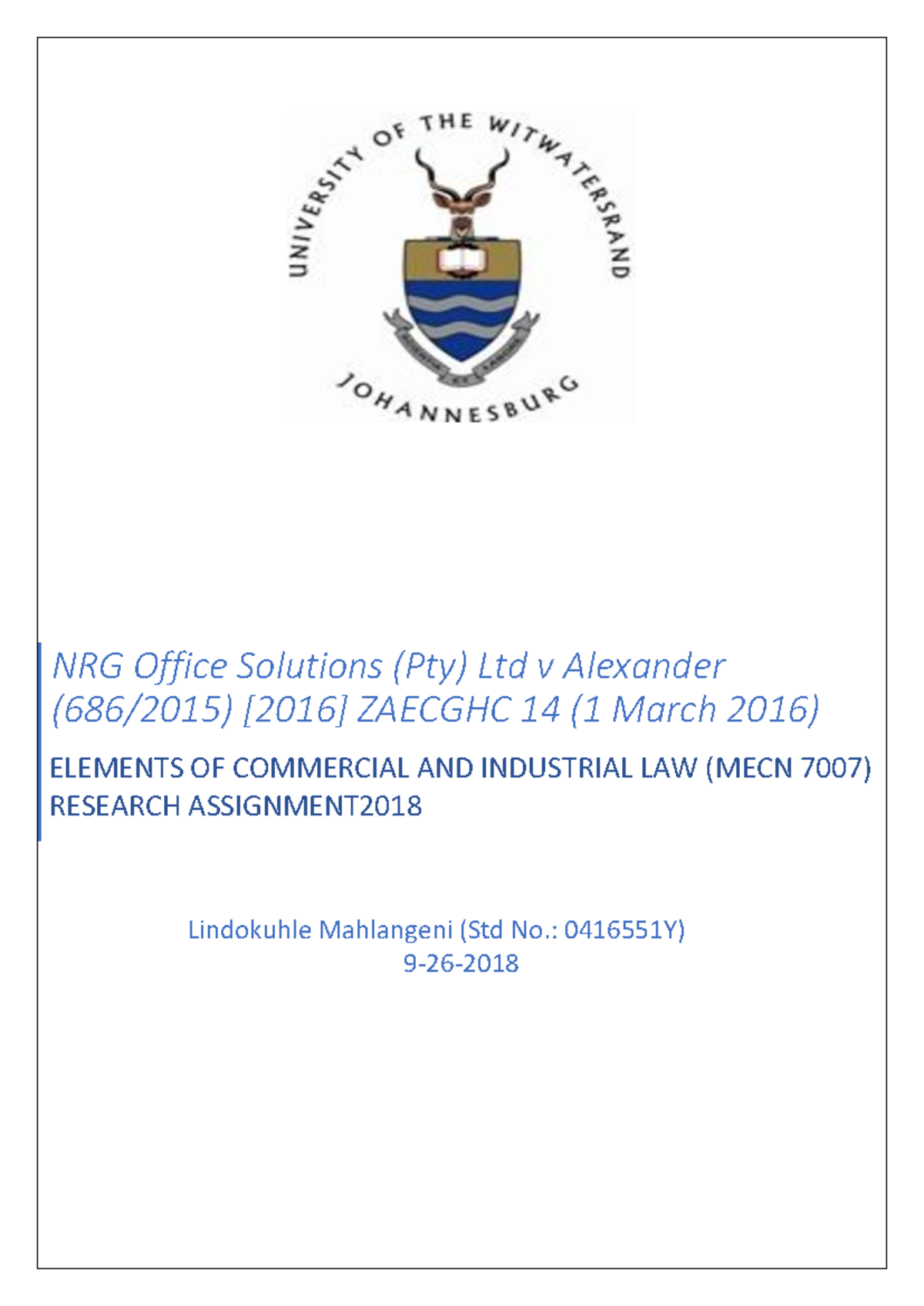 MECN7007 Research Assignment (L Mahlangeni) - NRG Office Solutions (Pty ...