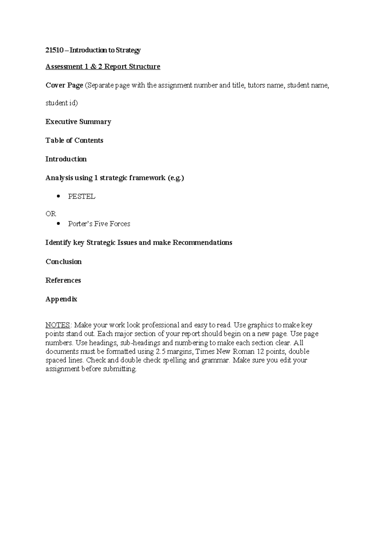21510 Assessment Report Structure - 21510 – Introduction to Strategy ...
