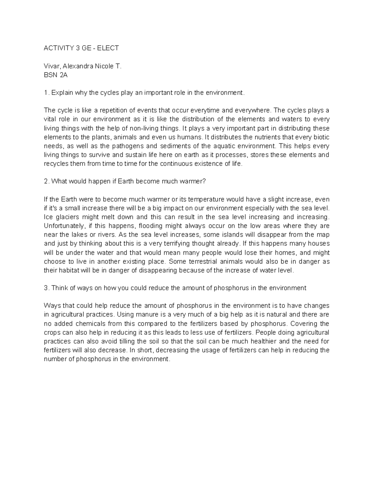 Activity 3 GE - Elect - ... - ACTIVITY 3 GE - ELECT Vivar, Alexandra Nicole T. BSN 2A Explain ...