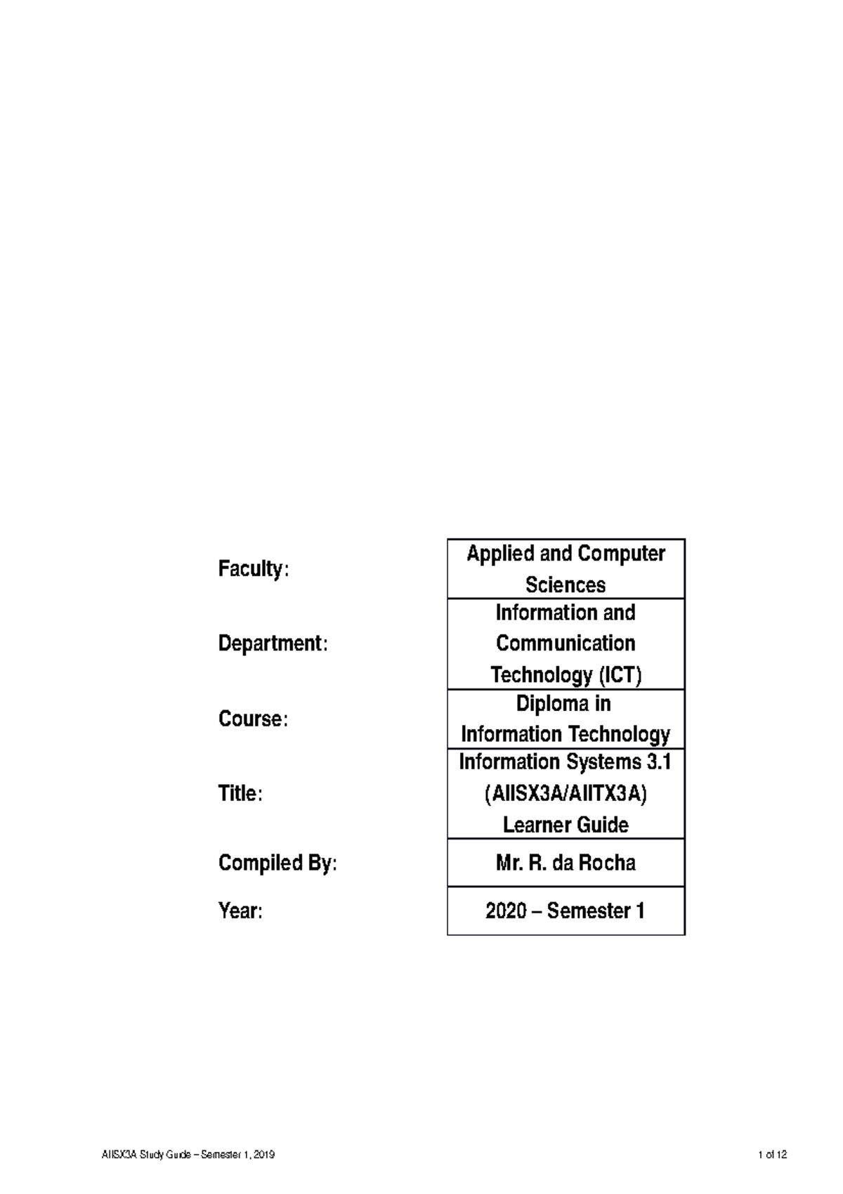 Aiisx 3A Aiitx 3A - EC 2020 s1 - TABLE OF CONTENTS Learner Guide ...
