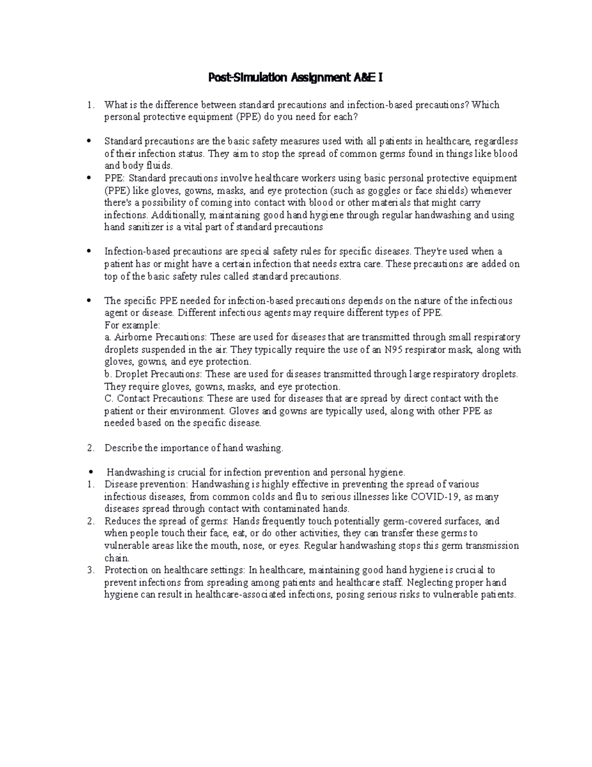 AE1 Simulation I Post Sim Assignment - Post-Simulation Assignment A&E I What is the difference ...