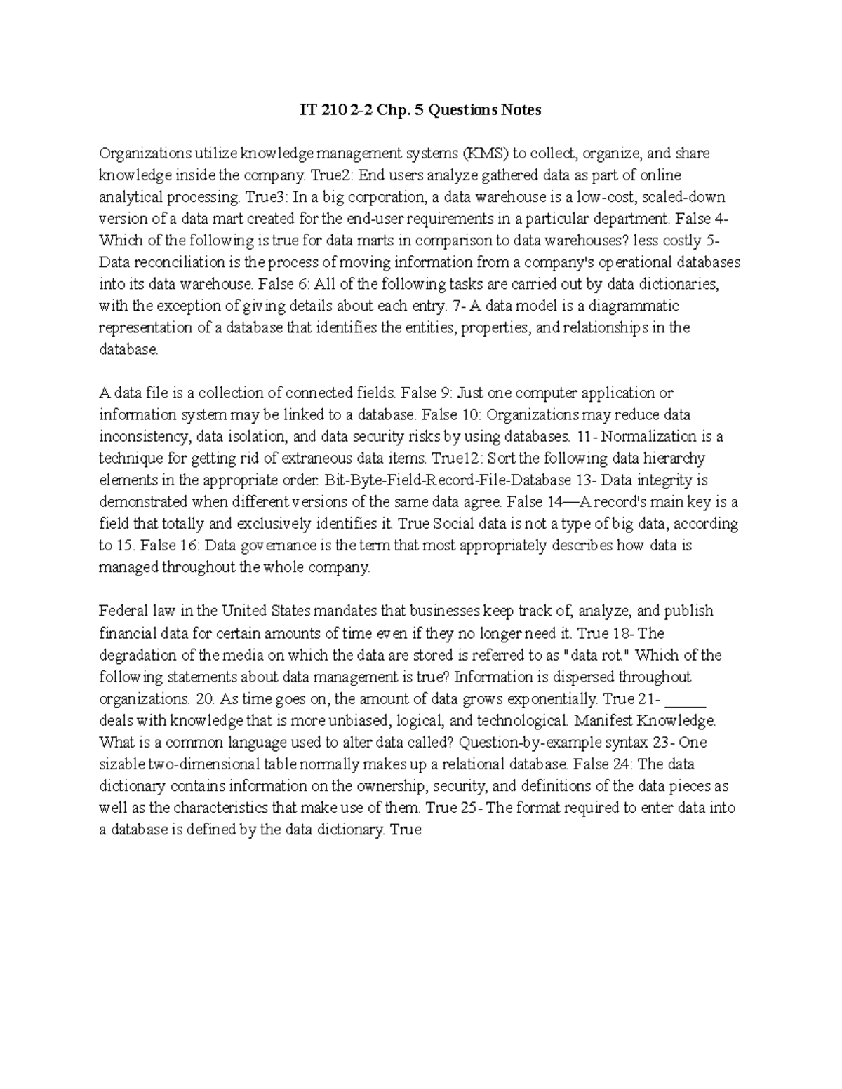 IT 210 2-2 Chp. 5 Questions Notes - IT 210 2-2 Chp. 5 Questions Notes ...