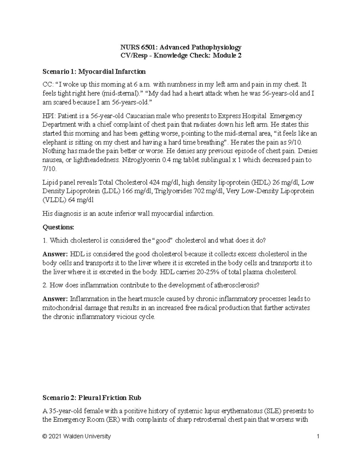 Week 3 CV Knowledge Check - NURS 6501: Advanced Pathophysiology CV/Resp ...