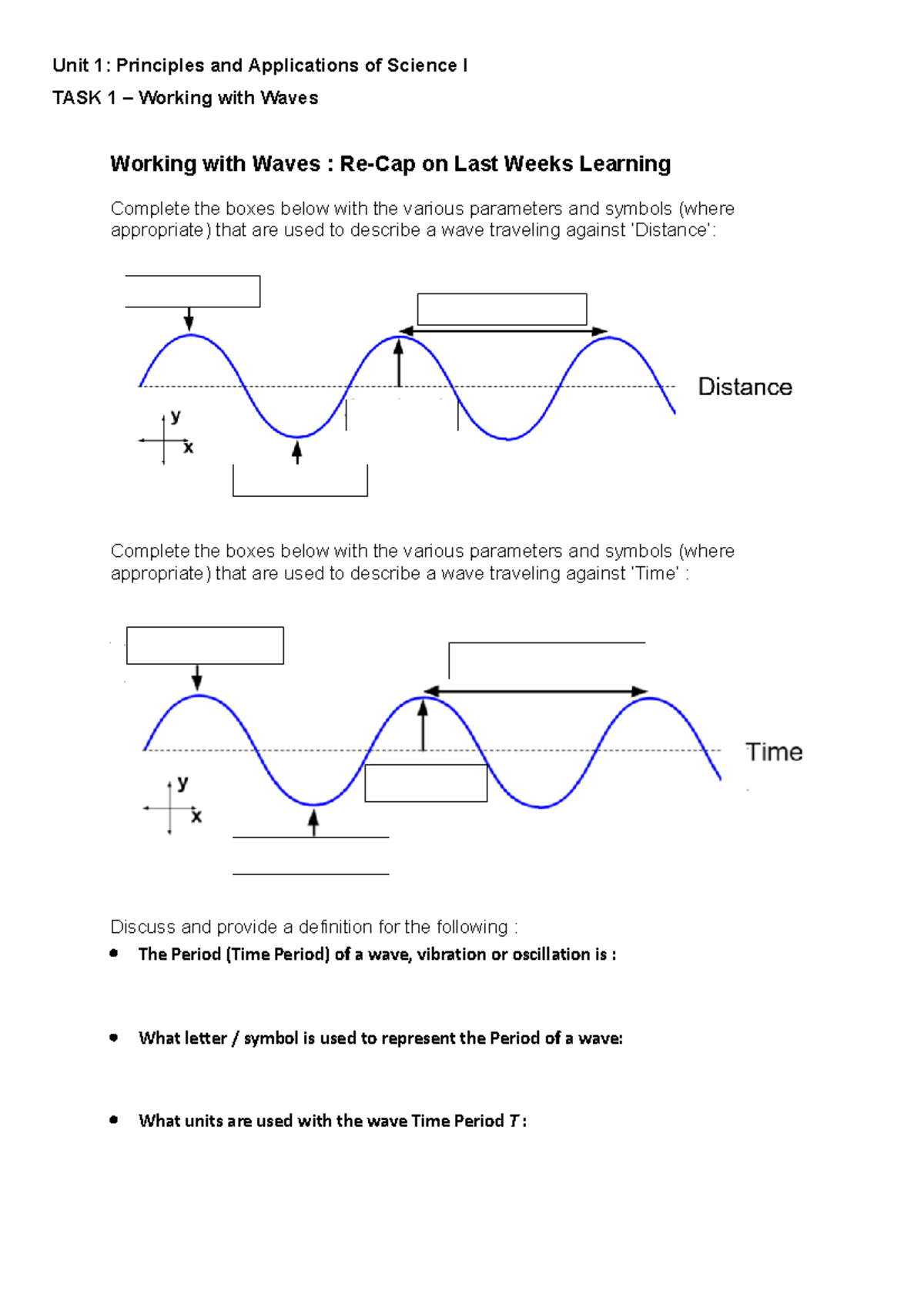 TASK 1 - Working with Waves Questions - TASK 1 – Working with Waves Working with Waves : Re-Cap ...