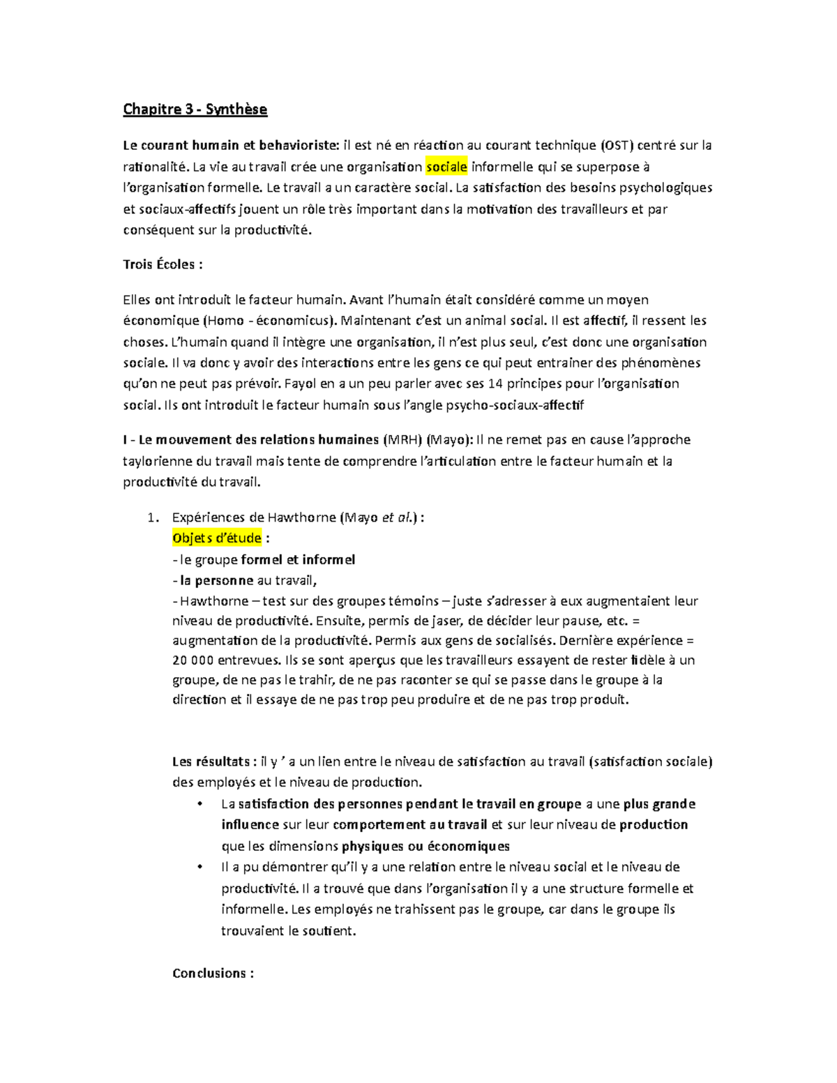 Synthese Chap 3 - Résumé MET-2150 - Chapitre 3 Le courant humain et ...