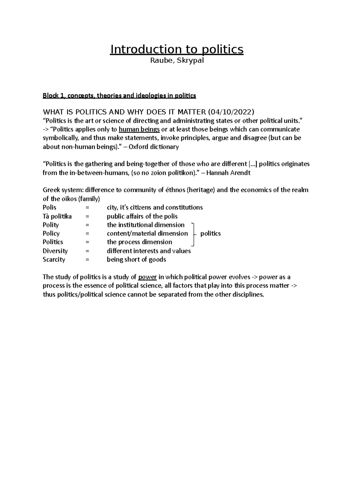 Introduction to politics - Introduction to politics Raube, Skrypal ...