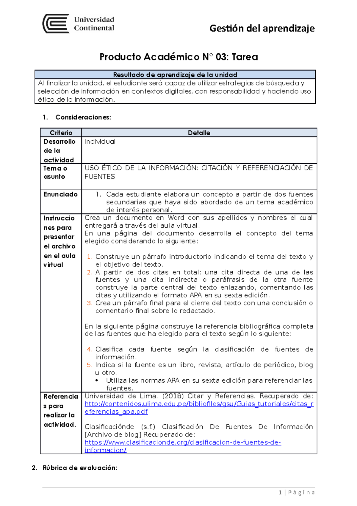PA3 - Gestión del aprendizaje Producto Académico N° 03: Tarea Resultado de aprendizaje de la ...