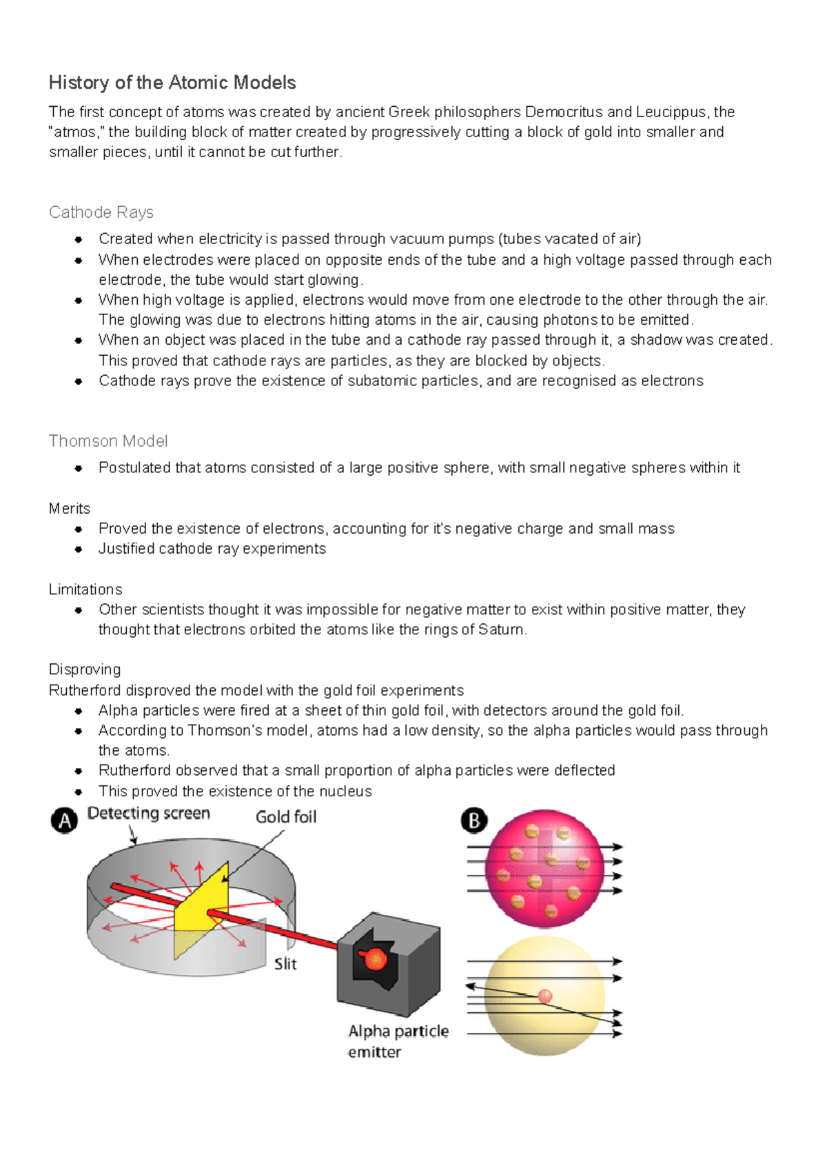 HSC Chemistry - Module 1 - Atomic Model History Notes - History of the ...