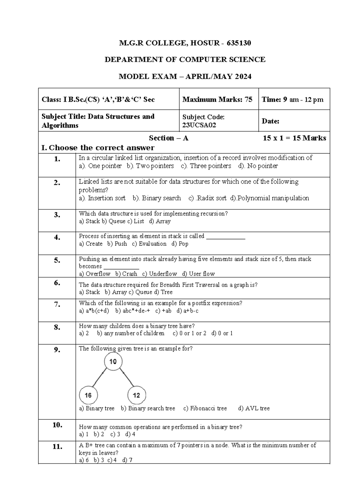 DS Question - Summary Computer Science Engineering - M.G COLLEGE, HOSUR ...