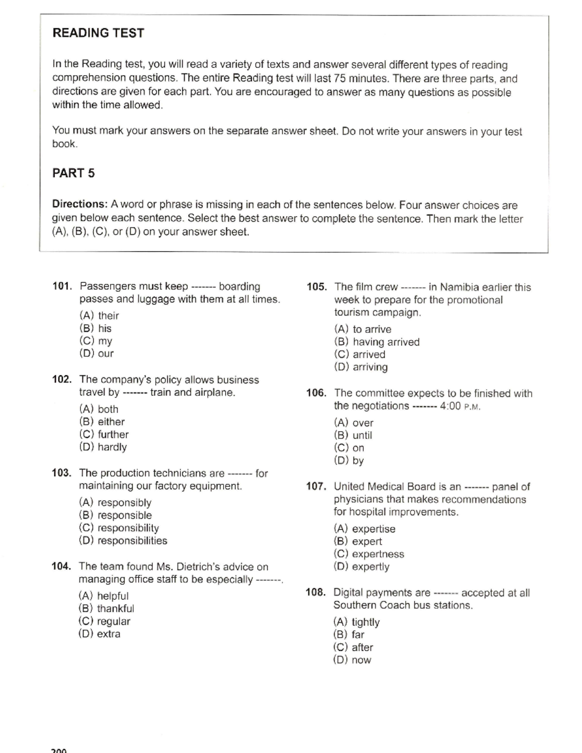 Test 7 - ôn toeic - READING TEST In the Reading test, you will read a ...