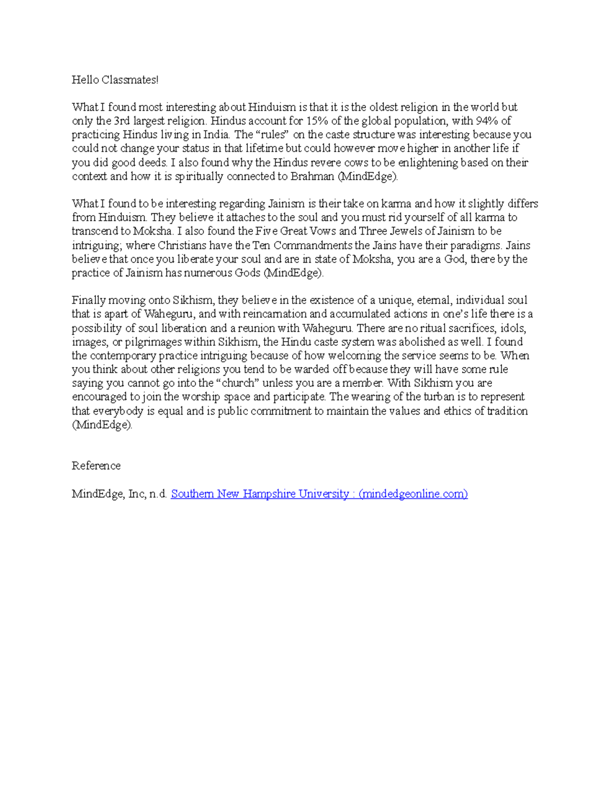 2-1 Discussion - Making Sense of the Religions - Hello Classmates! What ...