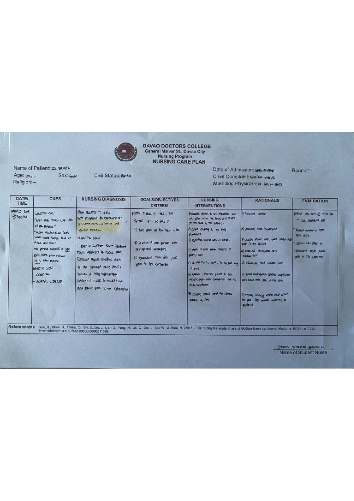 Nursing care plan - Medical Surgical - Studocu